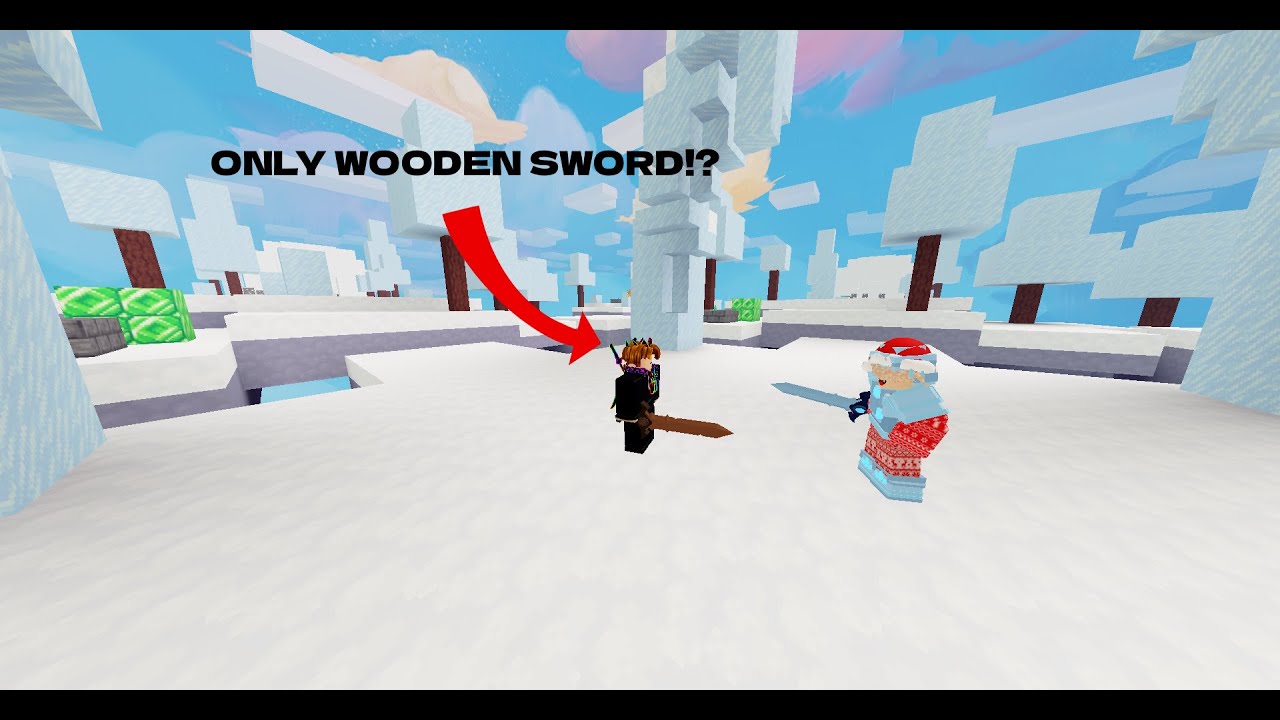 DOING WOODEN SWORD CHALLENGE ONLY (ROBLOX BEDWARS) - YouTube