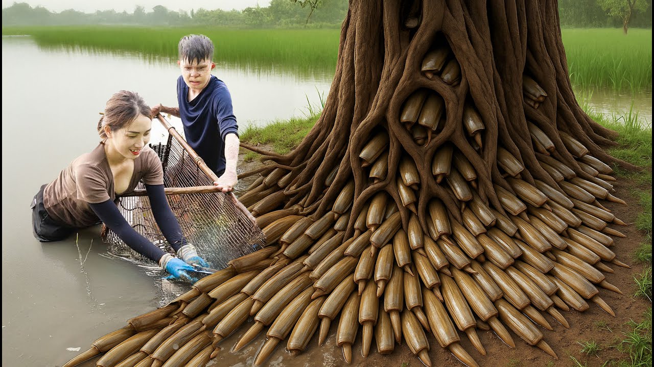 How Harvesting Wild Razor Clams With Primitive Tool, Peel & Cooking ...