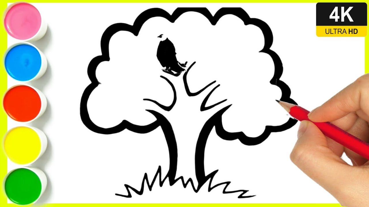 How to draw tree || step by step tree ka drawing | Simple tree drawing ...