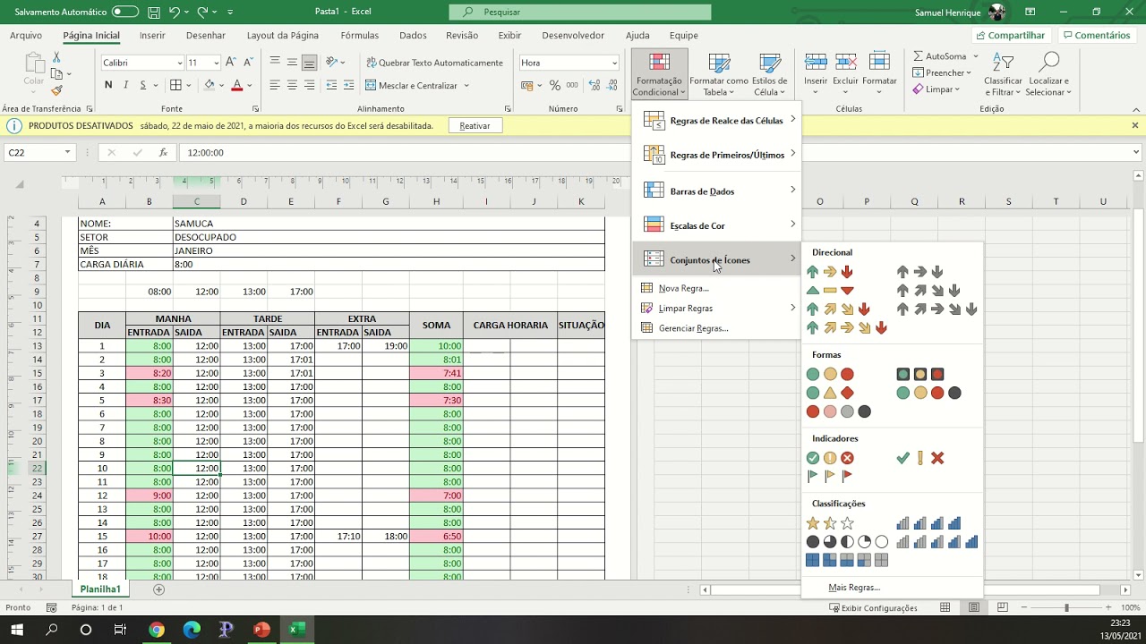 Microsoft Excel 8 - Cartão de Pontos - YouTube