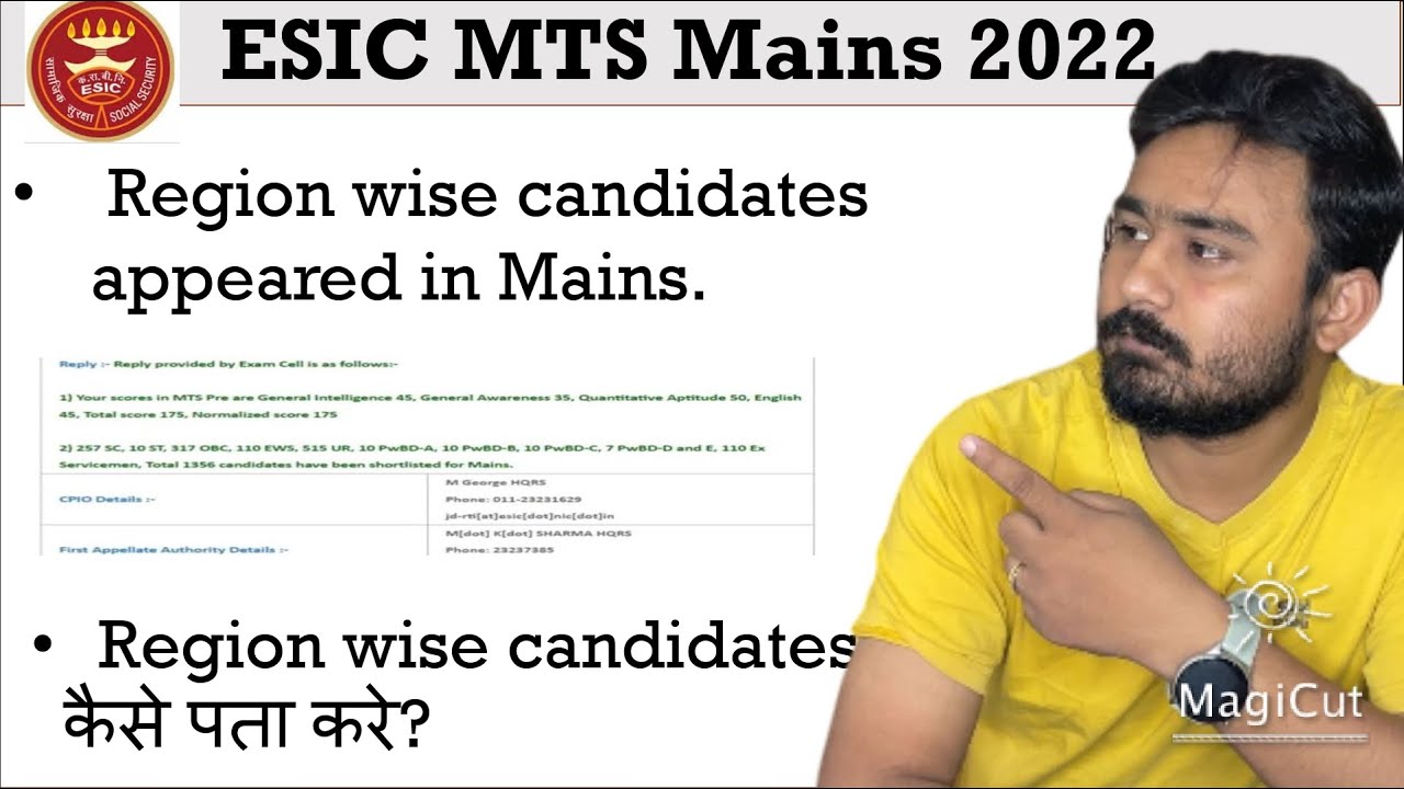 ESIC MTS Mains Region wise Candidates | ESIC MTS UP State Official RTI ...