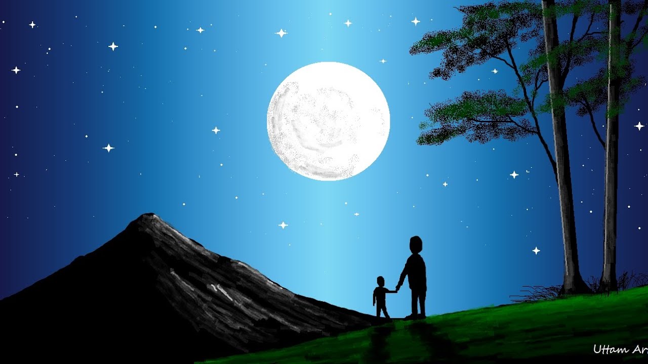 How to draw in ms paint | the moon drawing | painting in computer ...