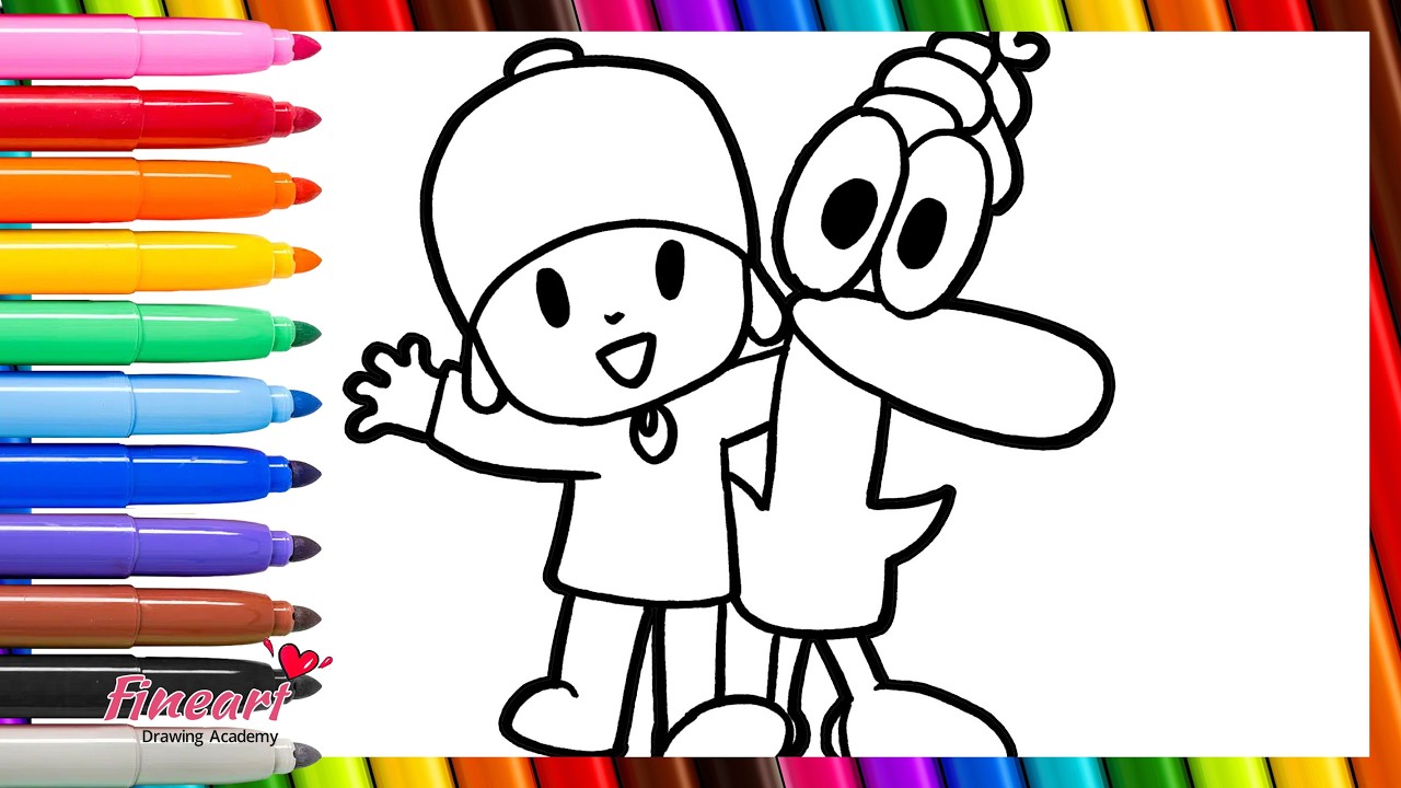 How to Draw and Color Pocoyó and Pato's Friendship Fun 👶🦆🛏️ Drawing for ...