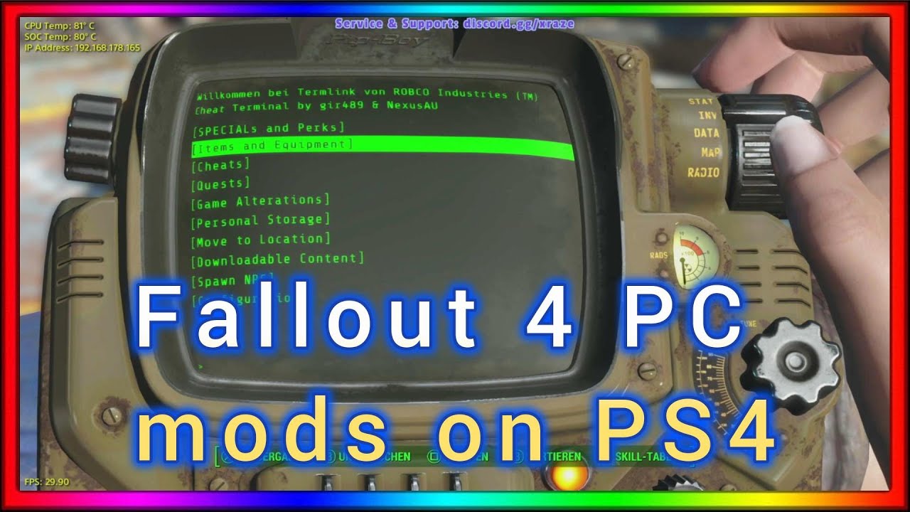Fallout 4 PC Mods on PS4/5 Graphics and cheat terminal and more ...