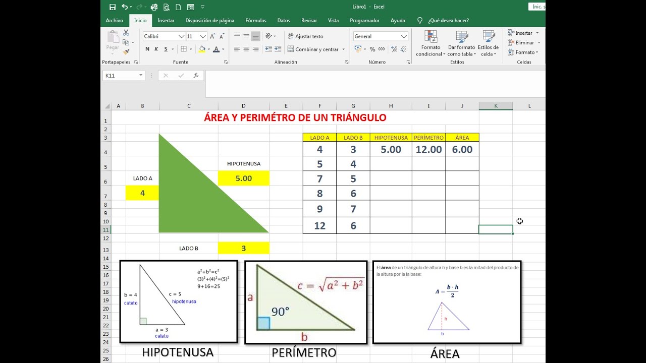 COMPUTACIÓN EXCEL ELABORO FORMULAS PARA ÁREA Y PERÍMETROS - YouTube