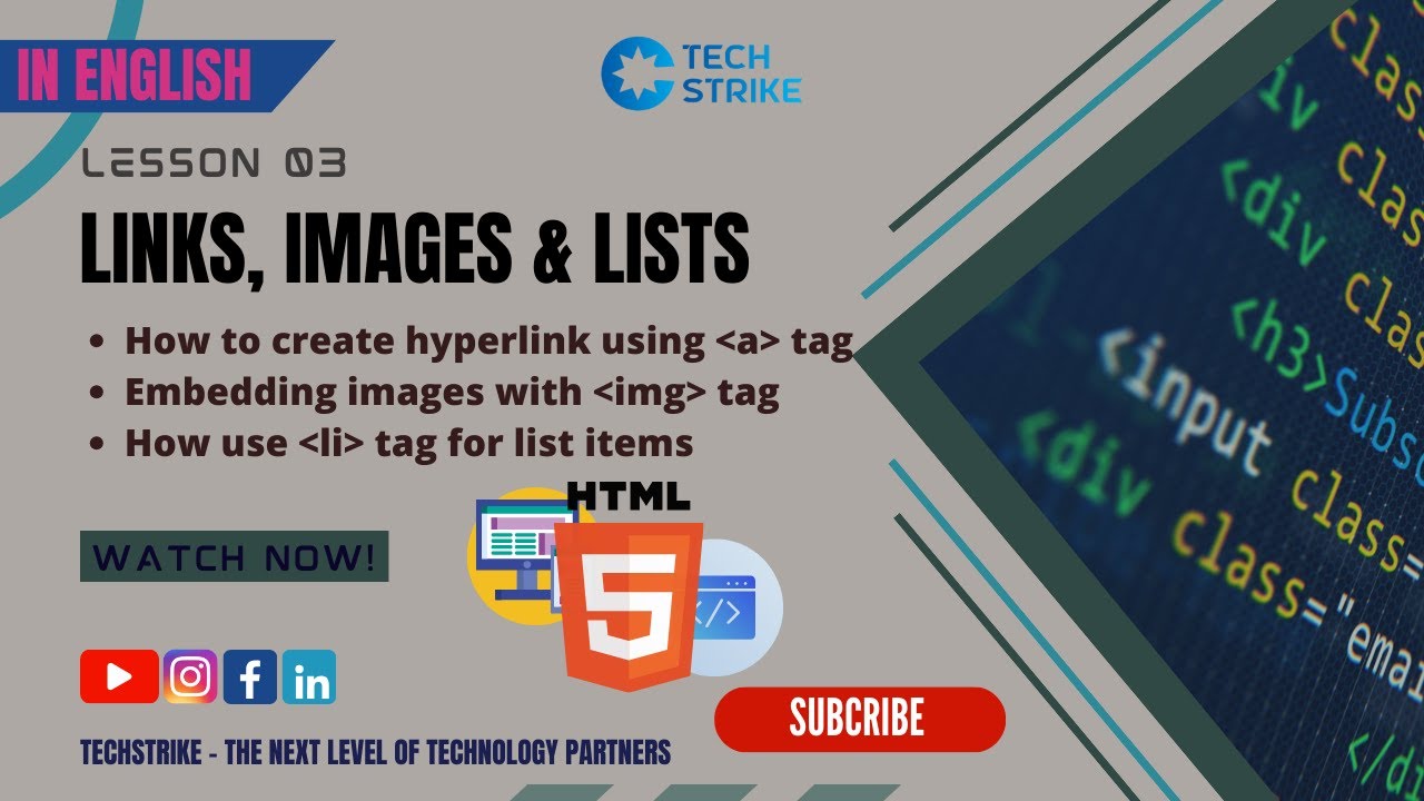 How to add Links, Images & lists to the web page | Lesson 03 | English ...