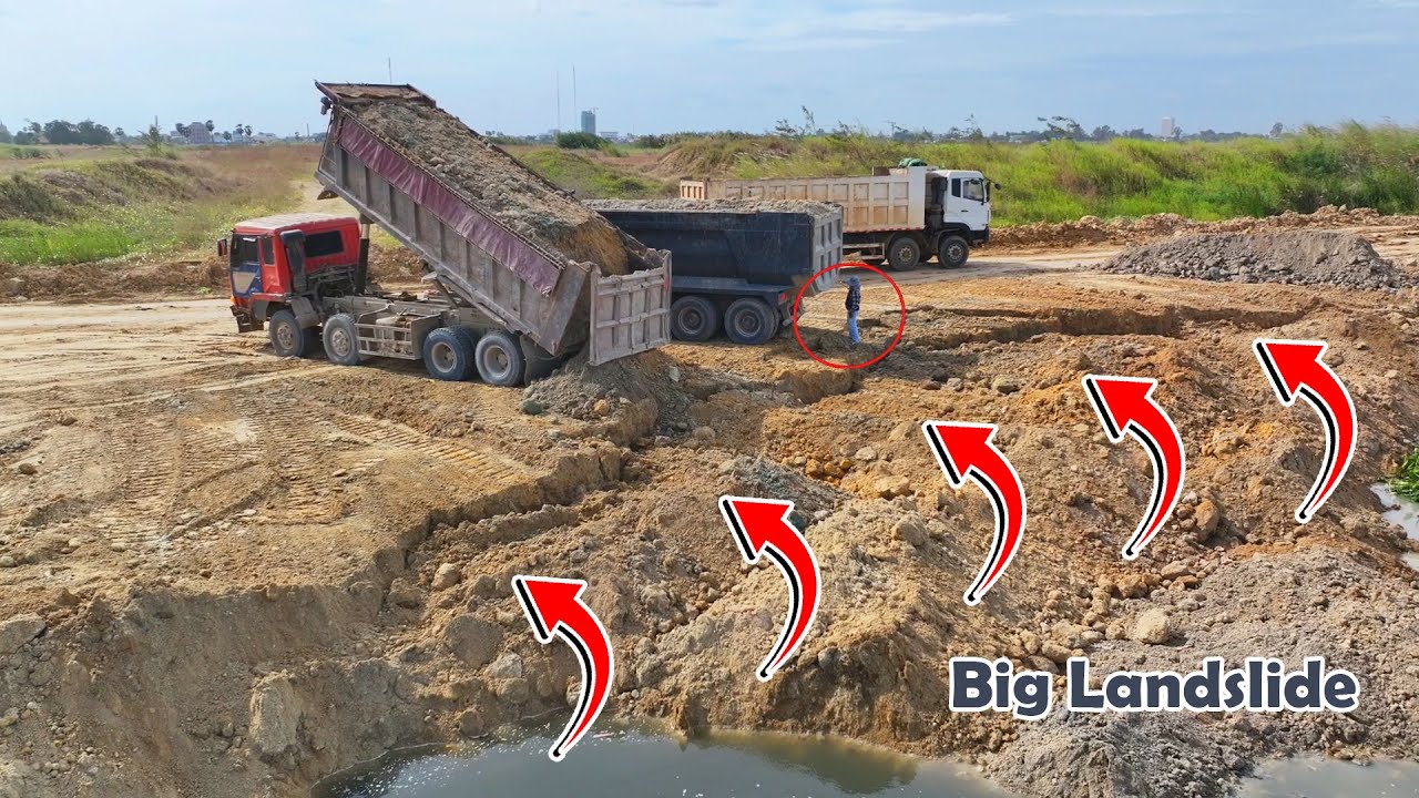 Incredible Land Filling Long Operation In Deep Pond Dozer Komatsu D58 ...