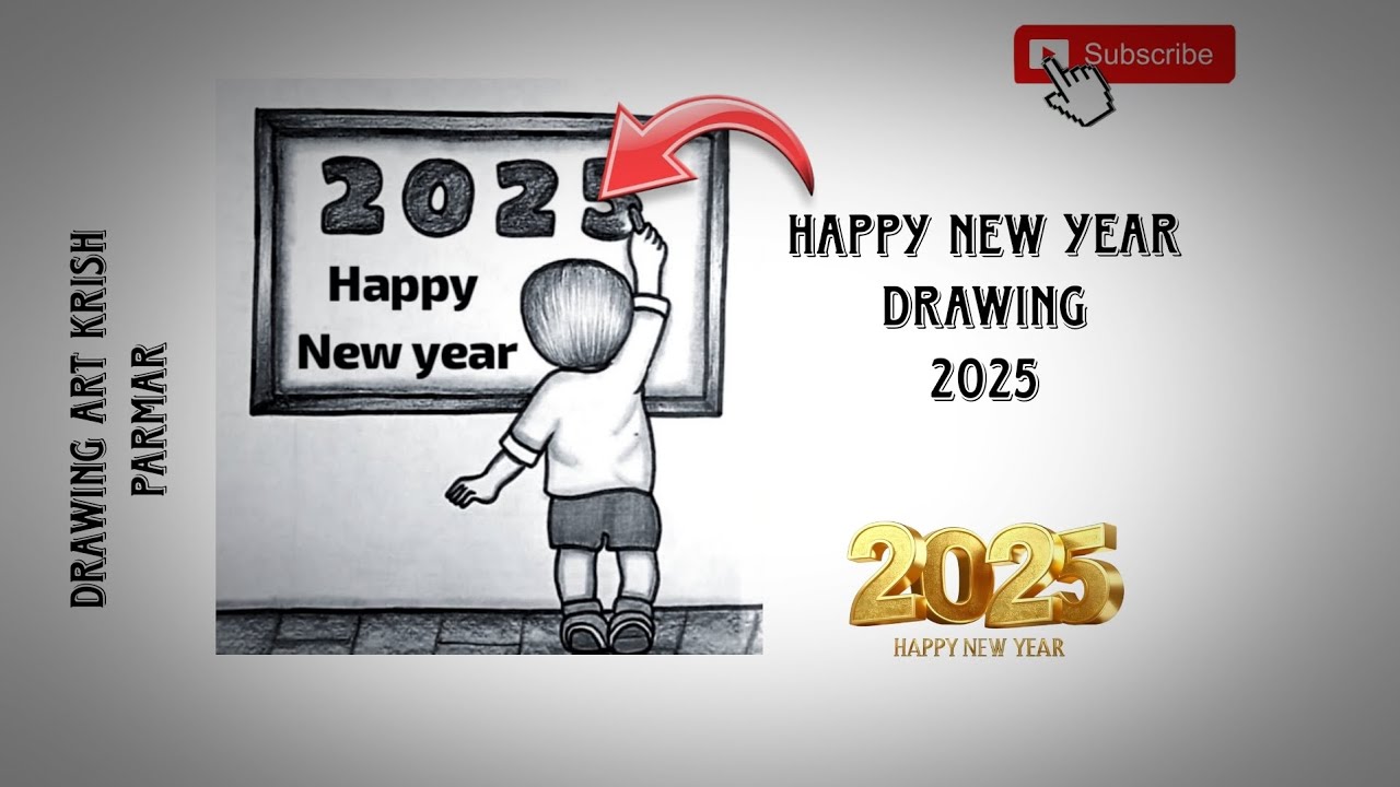 Happy new year drawing 2025 - pencil sketch / new year 2025/ drawing ...