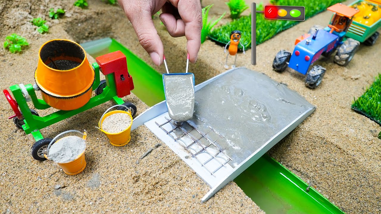 Diy tractor making mini concrete bridge | Diy mini concrete mixer truck ...