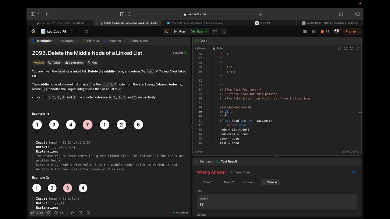 LEETCODE 75 | Linked List | 2095. Delete the Middle Node of a Linked List - YouTube