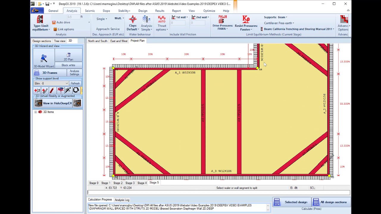 Diaphragm Wall with Struts 3D Model Design - YouTube
