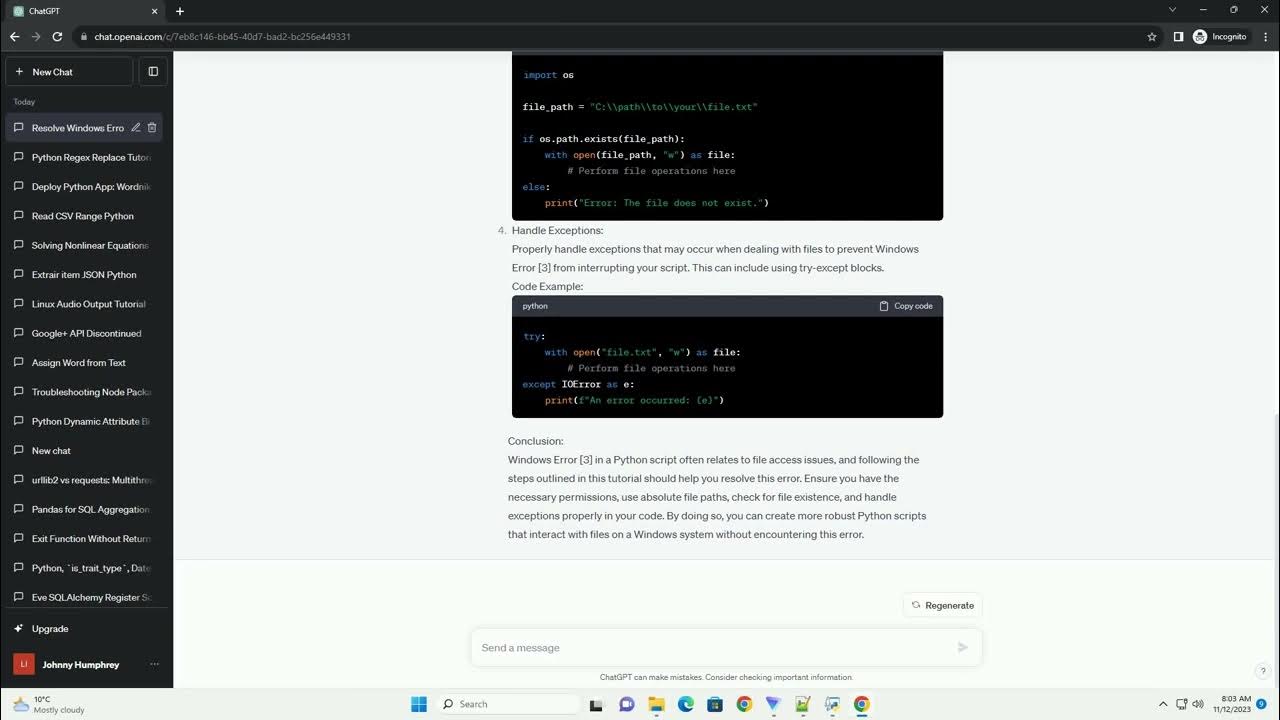 How to resolve Window error 3 in a Python script - YouTube