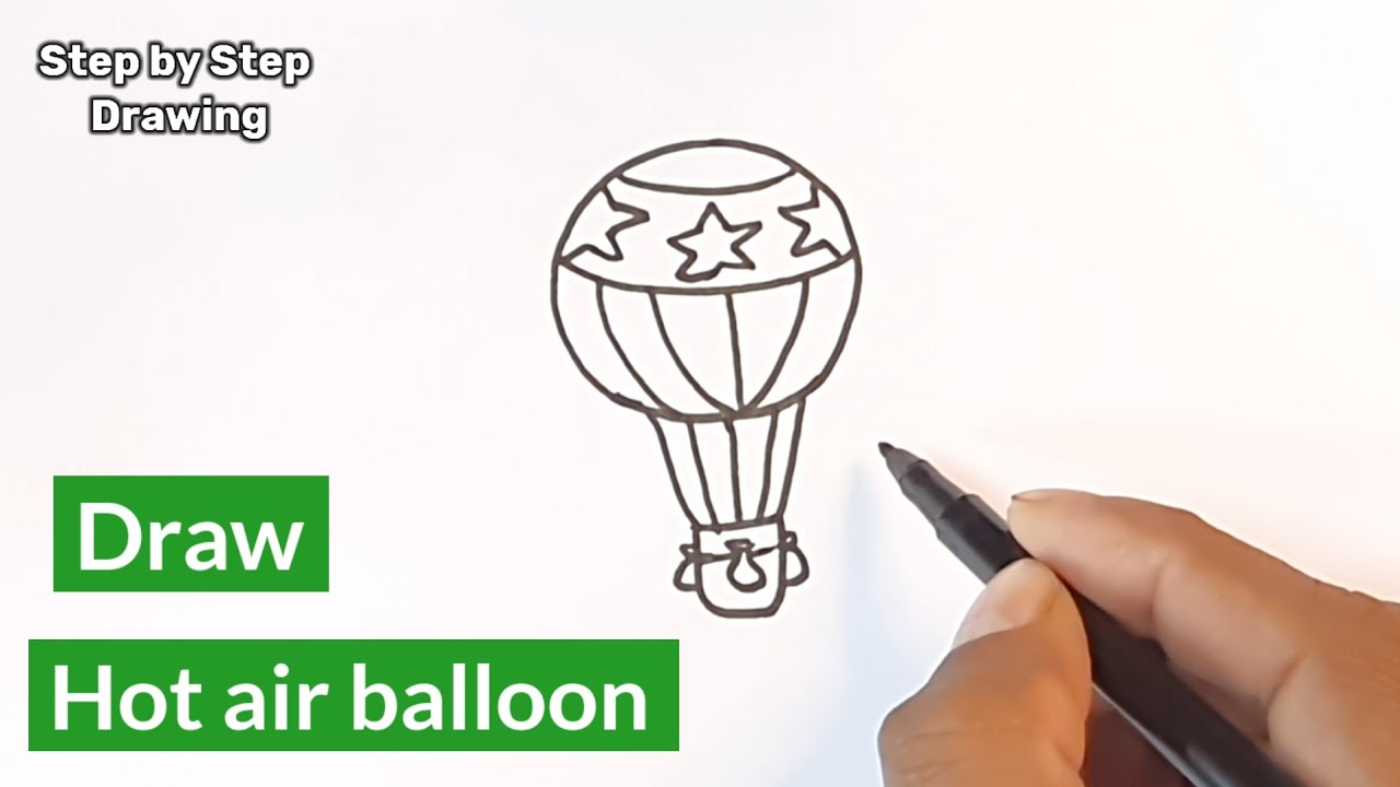 How to draw Hot air balloon | Hot air balloon easy drawing tutorial ...