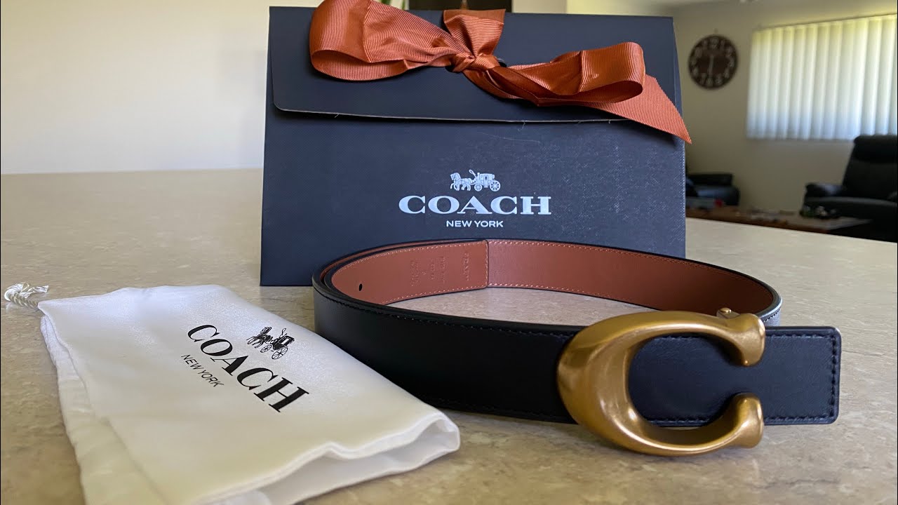 UNBOXING COACH SIGNATURE BUCKLE RIVERSABLE BELT 32mm (small ...