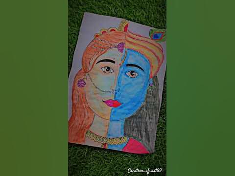 shree radha rani and shree krishna half face drawing 🌸🙏 #shorts # ...