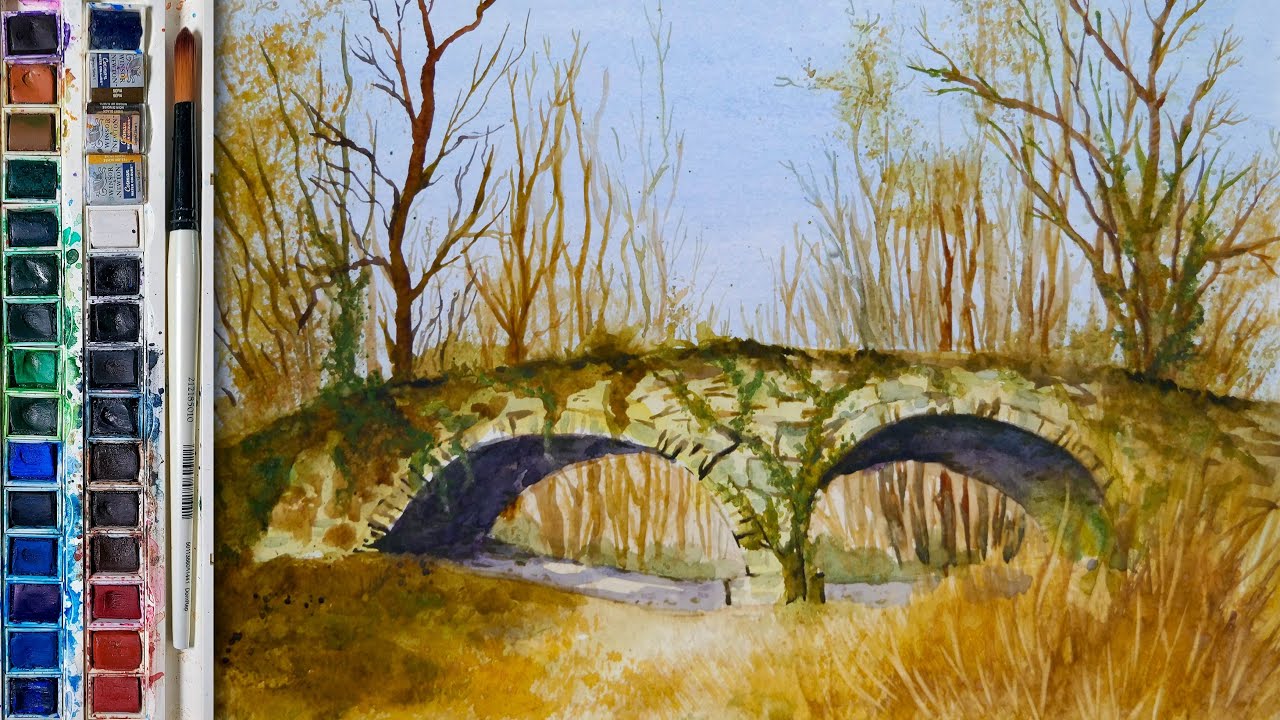 Watercolor Painting a Historic 300-Year-Old Stone Bridge in Watercolor ...
