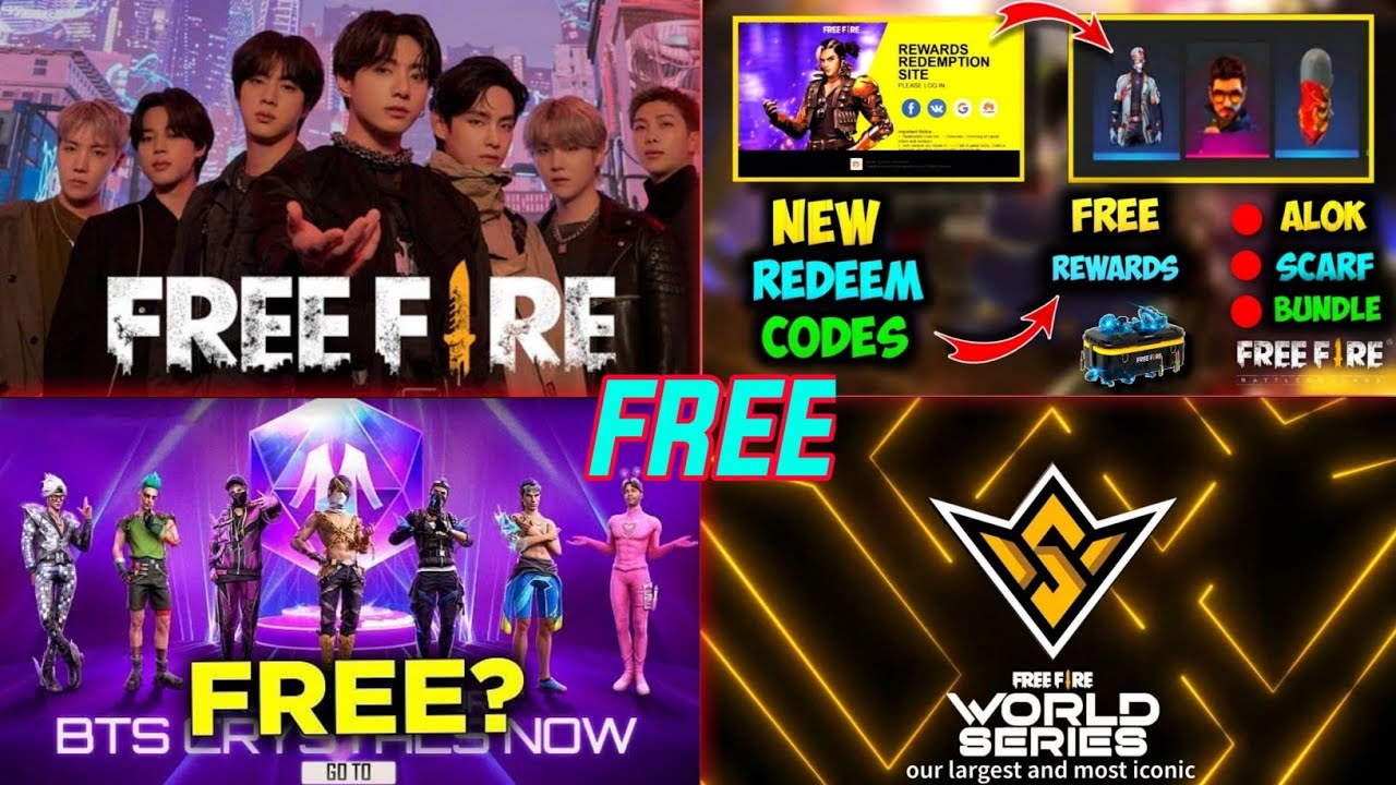 FREE FIRE COLLABORATION BTS ALL BUNDLE FREE || FREE FIRE WORLD ...