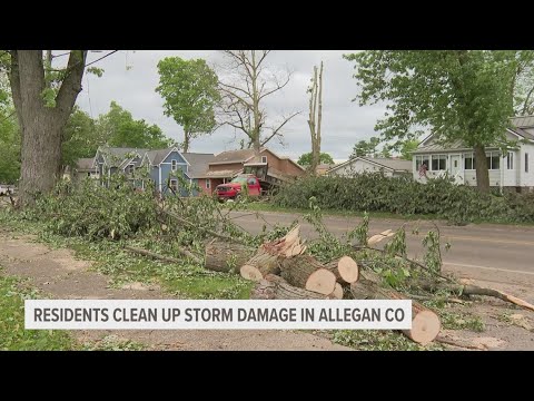 Residents working to clean up storm damage in Allegan County - YouTube