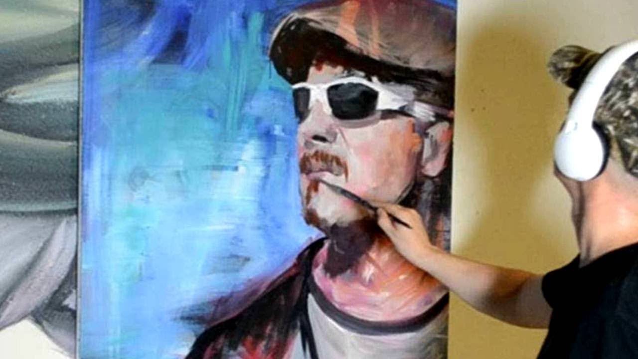 Self Portrait Painting With Acrylic Paints on Canvas - YouTube