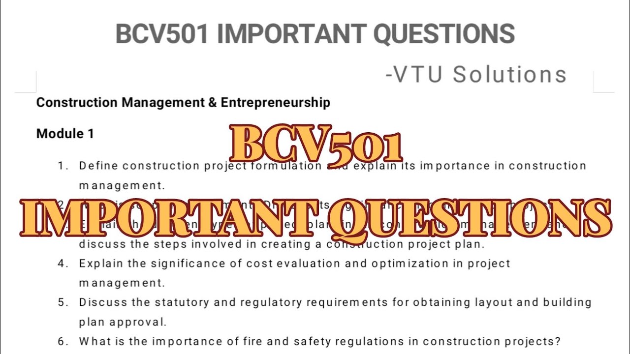 BCV501 Construction management and entrepreneurship, important ...
