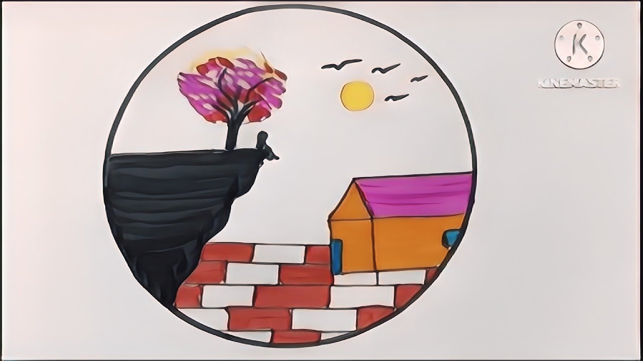 beautiful easy circle scenery drawing how to drouse circle scenery ...