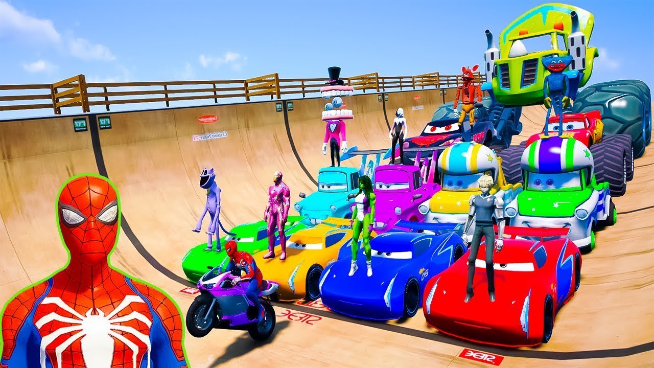 GTA V SPIDERMAN, FNAF, POPPY PLAYTIME CHAPTER 3 - Epic New Stunt Race ...