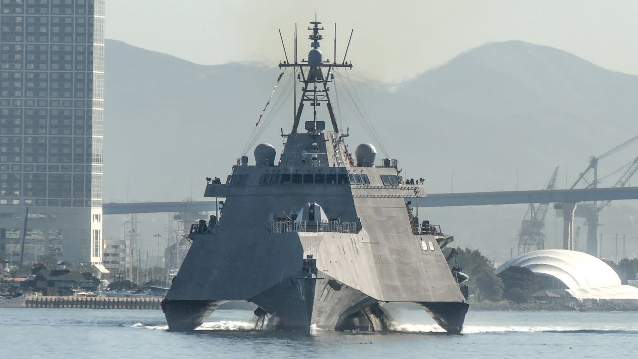 Unusual looking warship departs San Diego: A Littoral Combat Ship - YouTube