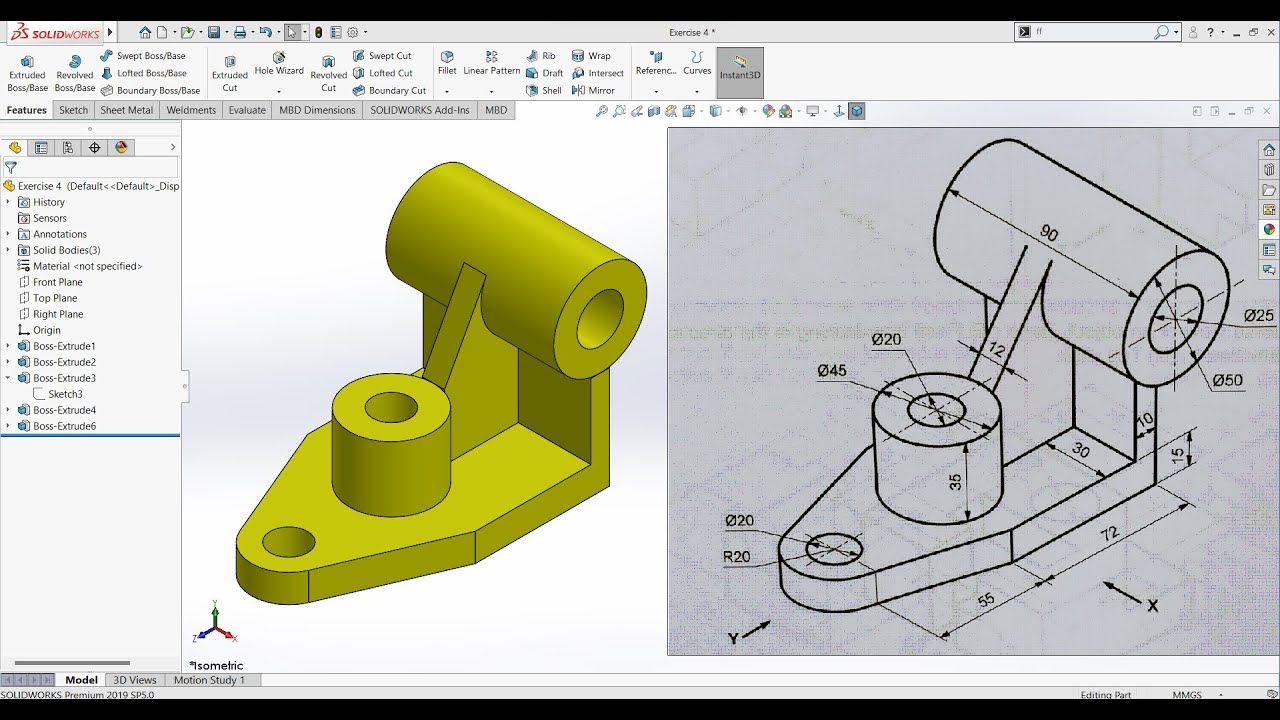 SolidWorks Basics - Part Modelling Tutorial_Exercise_4 - YouTube