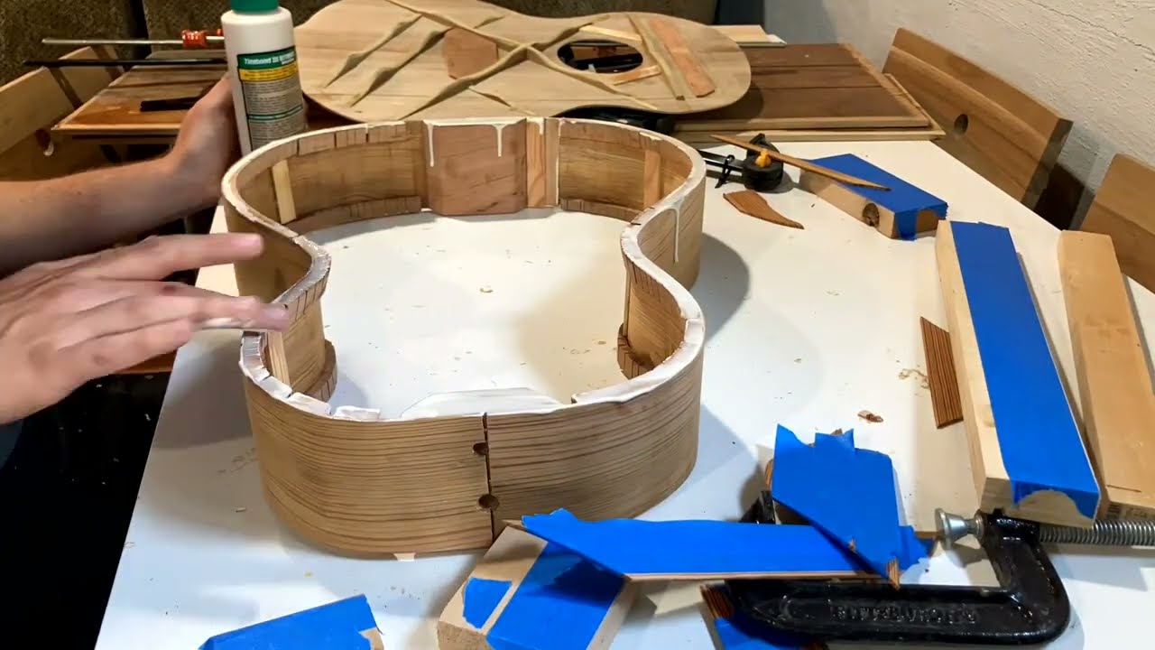 Reclaimed wood, basic tools acoustic guitar build (First attempt) - YouTube