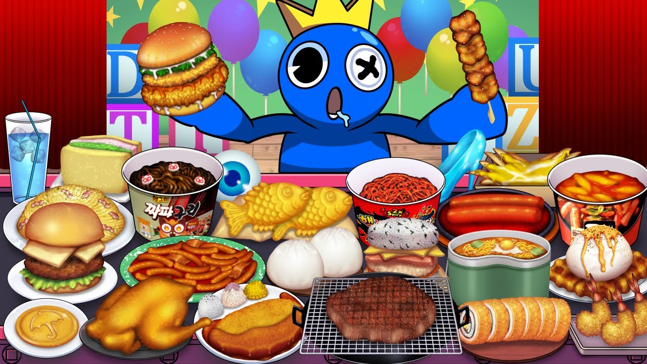 Rainbow friends animation Blue food fight ASMR mukbang - YouTube