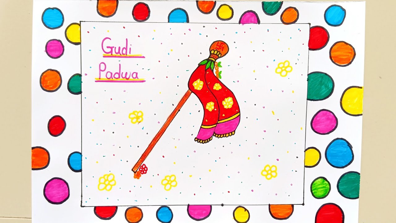 gudi padwa drawing with coloring for kids | how to draw gudi padwa ...