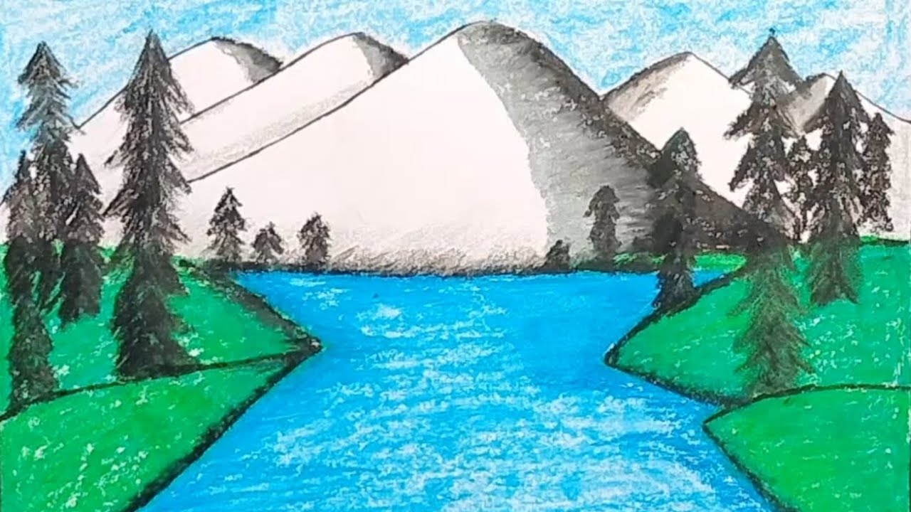 How to draw easy mountain 🌄 scenary #drawing #mountains - YouTube