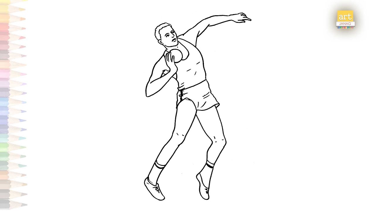 Olympic person throwing Shot Put drawing easy | Art tutorial | How to ...