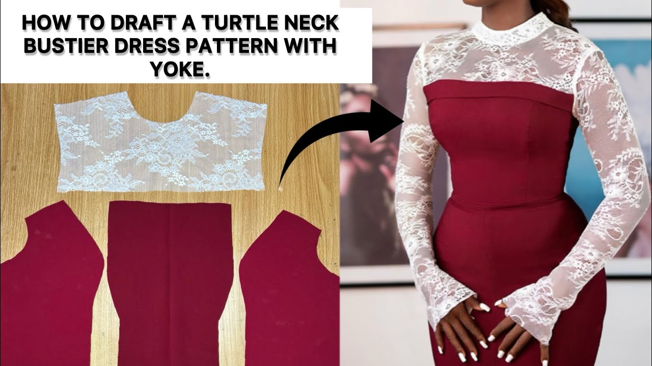 How to Cut this Stylish Turtle Neckline Bustier Dress with a Slit in ...