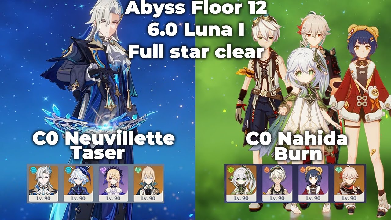 Neuvillette Taser x Nahida Burning Full Star Clear Floor 12 Abyss 6.0 ...