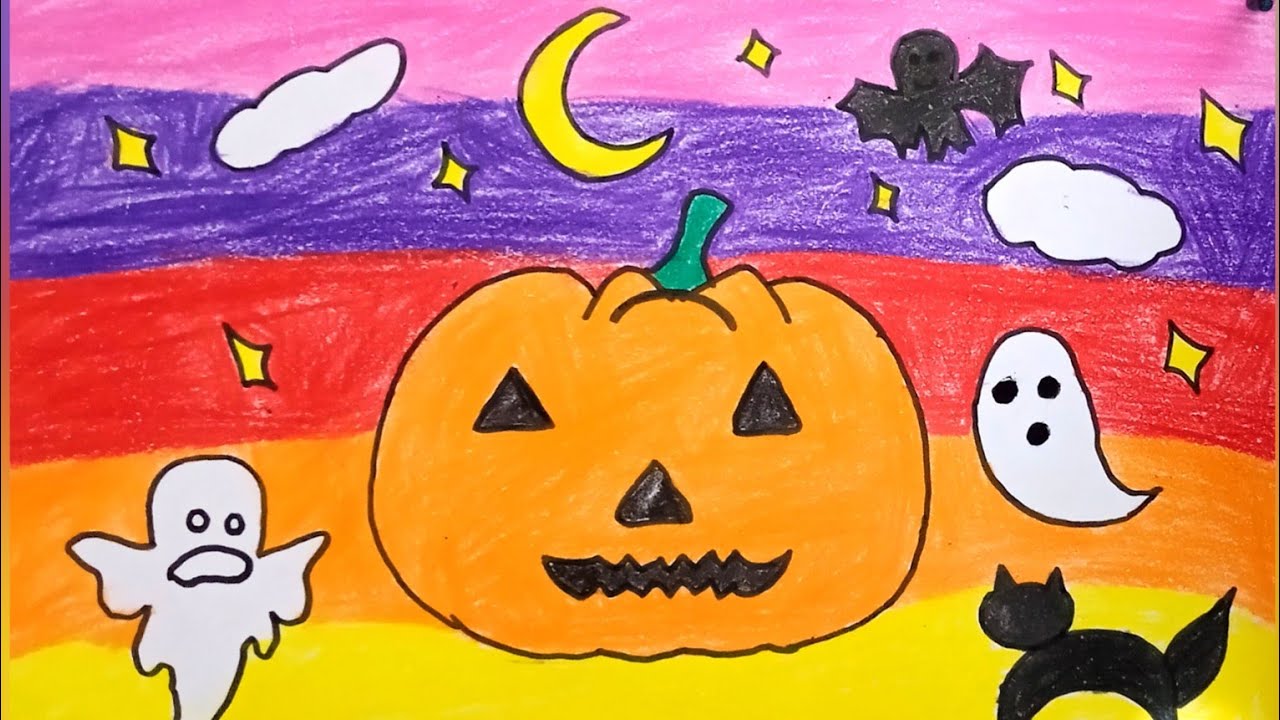 Halloween pumpkin drawing and coloring|easy drawing of Halloween ...