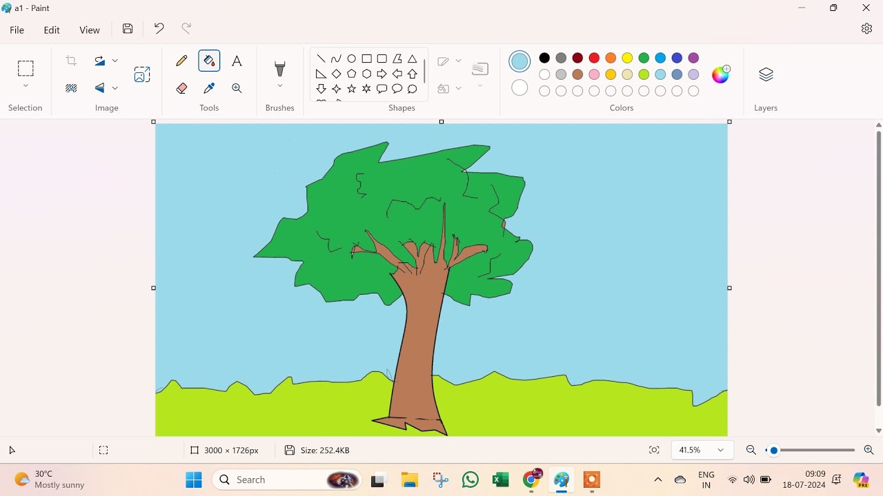 How to Draw Tree in MS Paint | Natural Scenery Draw in MS Paint | MS ...