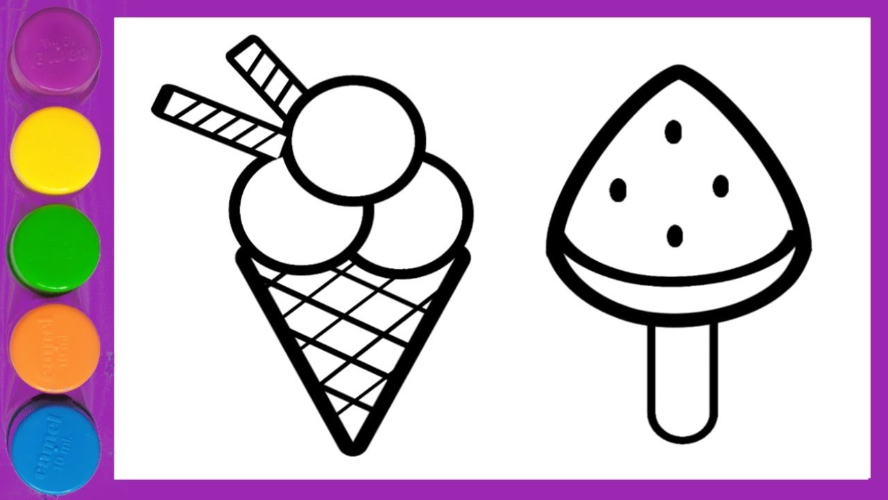 ICE CREAM DRAWING, COLORING AND PAINTING FOR CHILDREN AND TODDLERS ...