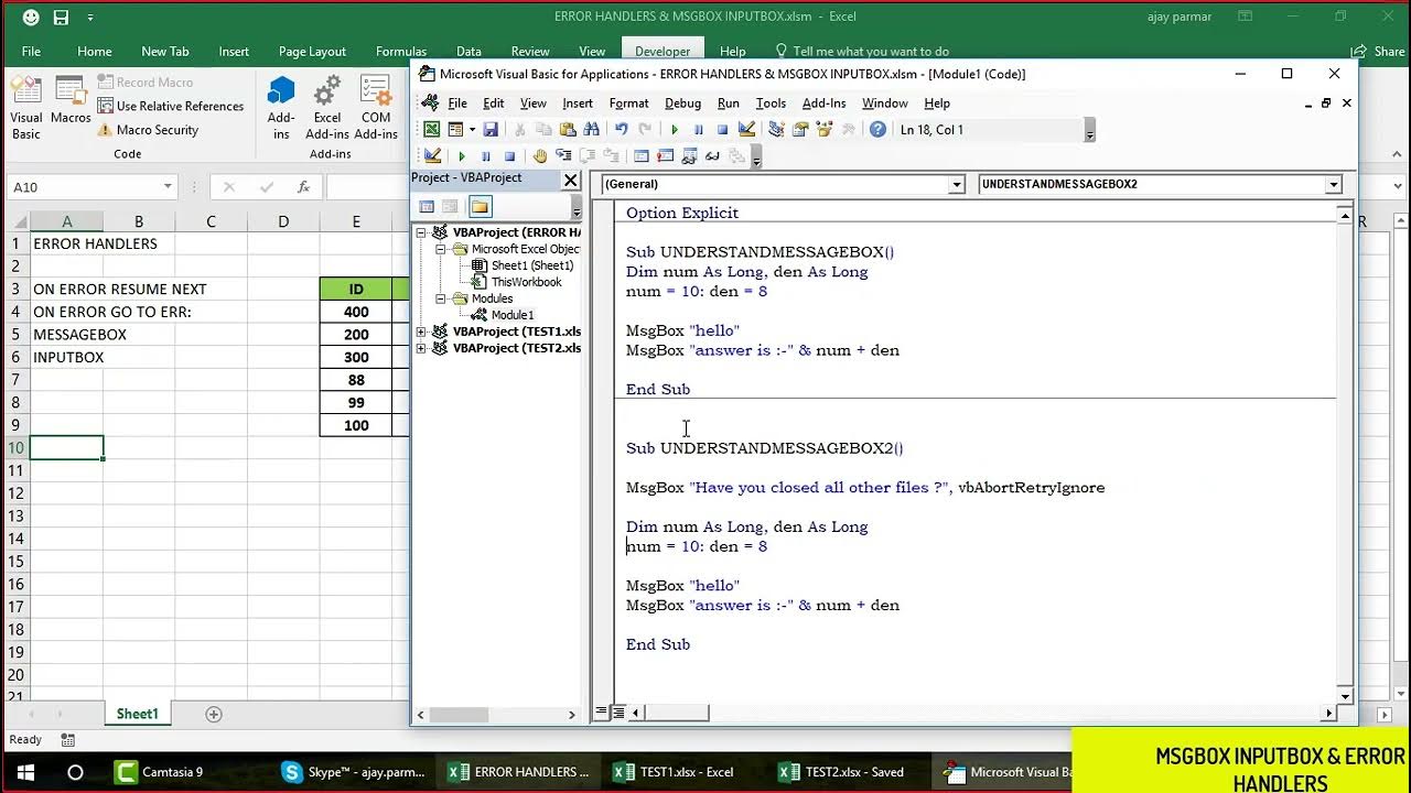 VBA ERROR Handlers - Lecture1- Chapter8 Hindi Language - YouTube