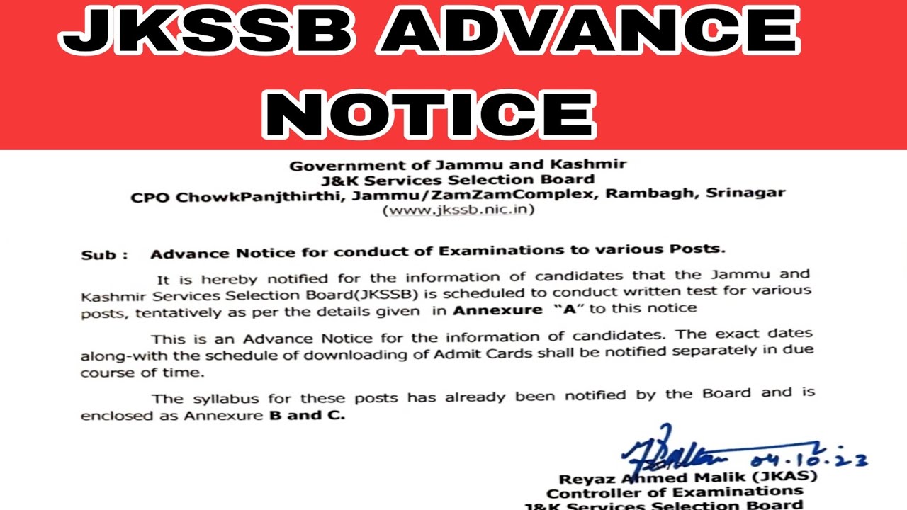 jkssb advance notice | faa | vlw - YouTube