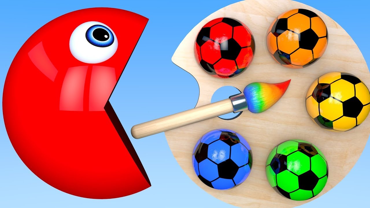 Learn Colors with PACMAN and 3D Soccer Ball Painting for Kid Children ...
