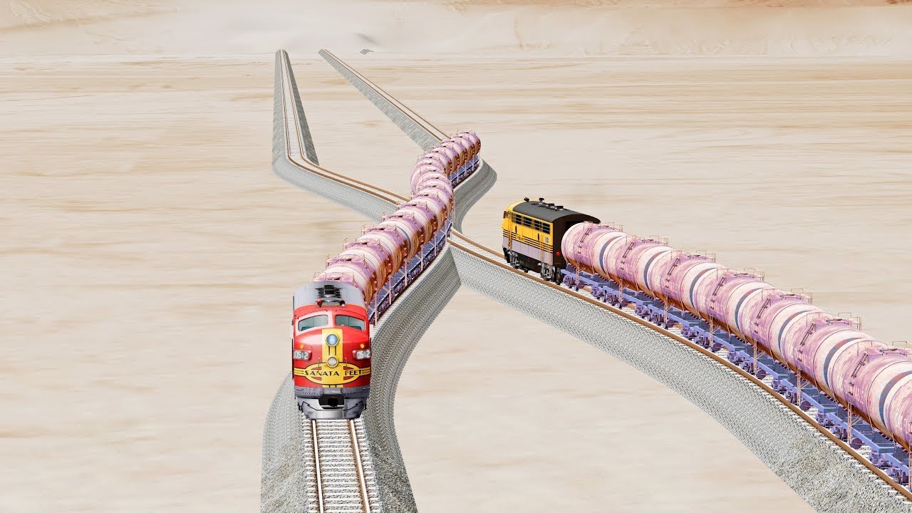 Impossible X Shaped Rail Track vs Train Crossing - Beamng Drive - YouTube