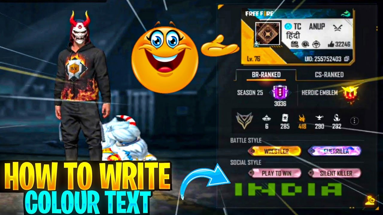 HOW TO WRITE COLOUR TEXT IN FREE FIRE | FREE FIRE COLOUR TEXT | CHANGE ...