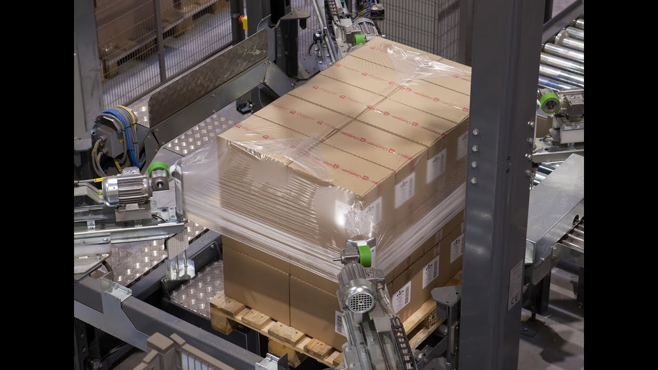 How to wrap boxed goods in a Lachenmeier stretch hooder - YouTube