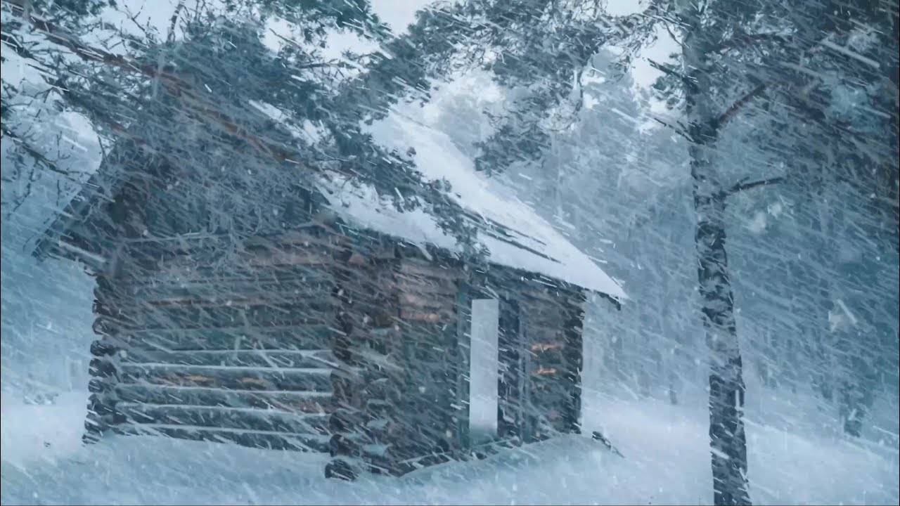 Cozy Cabin in Snowstorm | Blizzard Ambience with Wind & Snow Sounds for ...