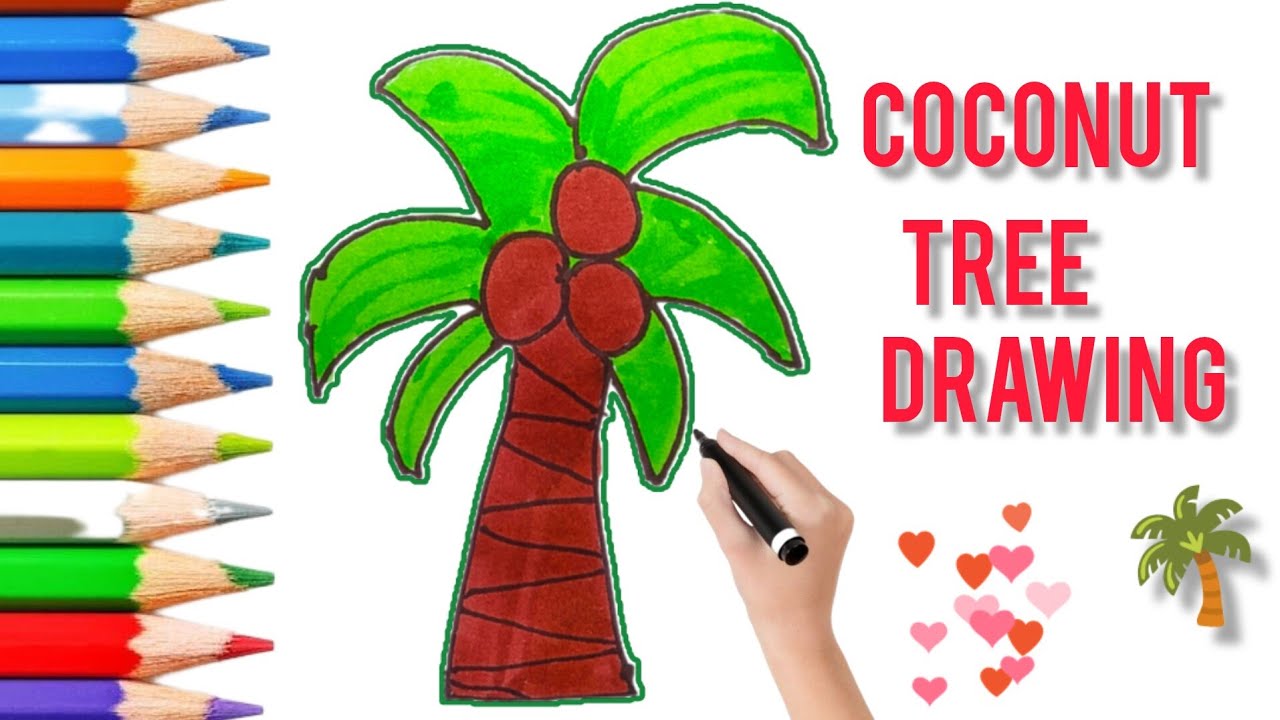 How to make coconut tree drawing 🌴. Let's 2 minute drawing for kids 😍. Easy coconut tree drawing ...