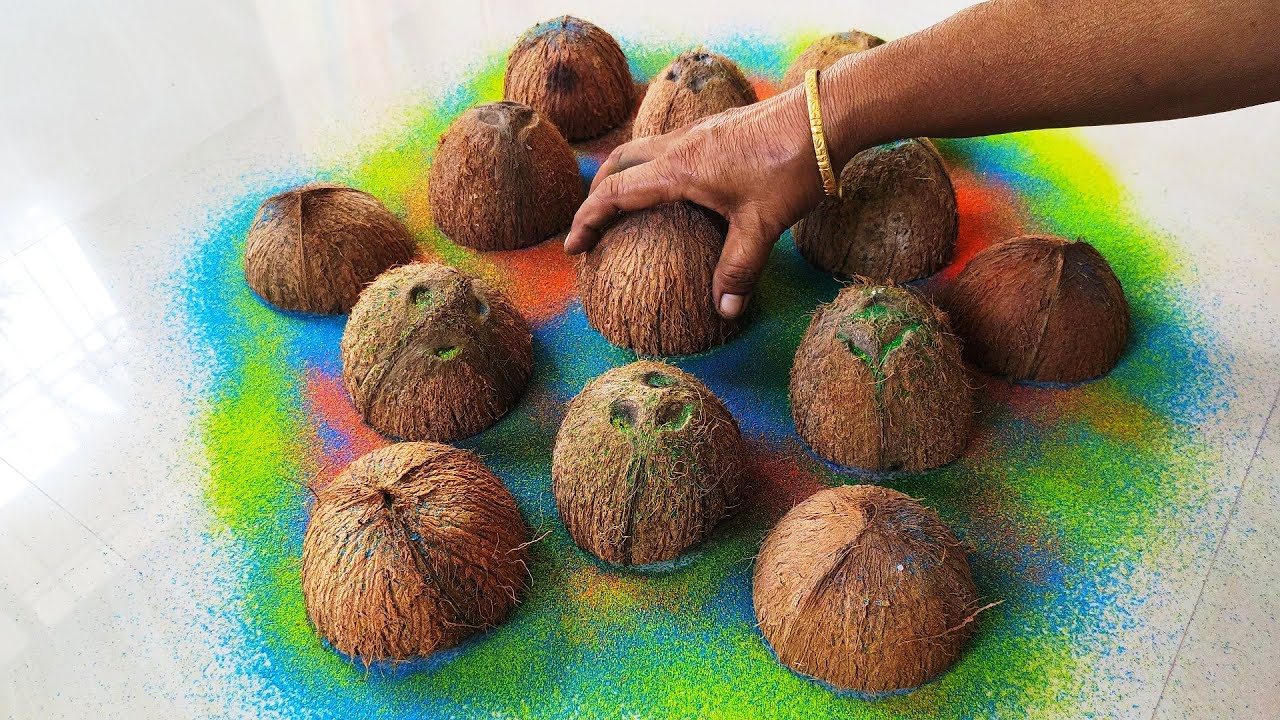 Very Very Very Easy Rangoli of Coconut Shell for Janmashtami in 2020 ...