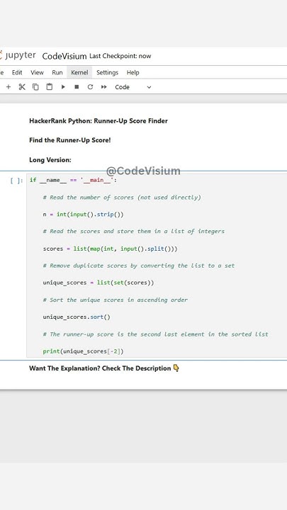 Runner-Up Score Finder – Detailed Version #Python #HackerRank #RunnerUpScore #Sorting - YouTube
