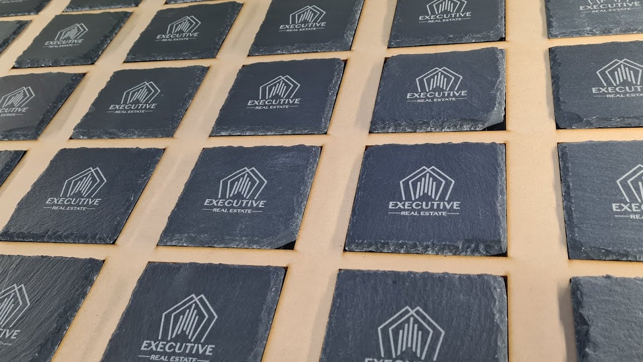 Slate coasters engraving with a custom jig - YouTube