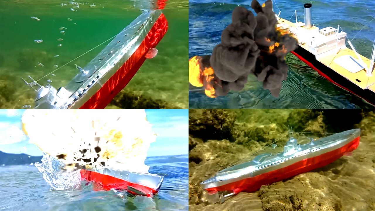 Cardboard submarine sinking, model U 41 sinks after battle with ...